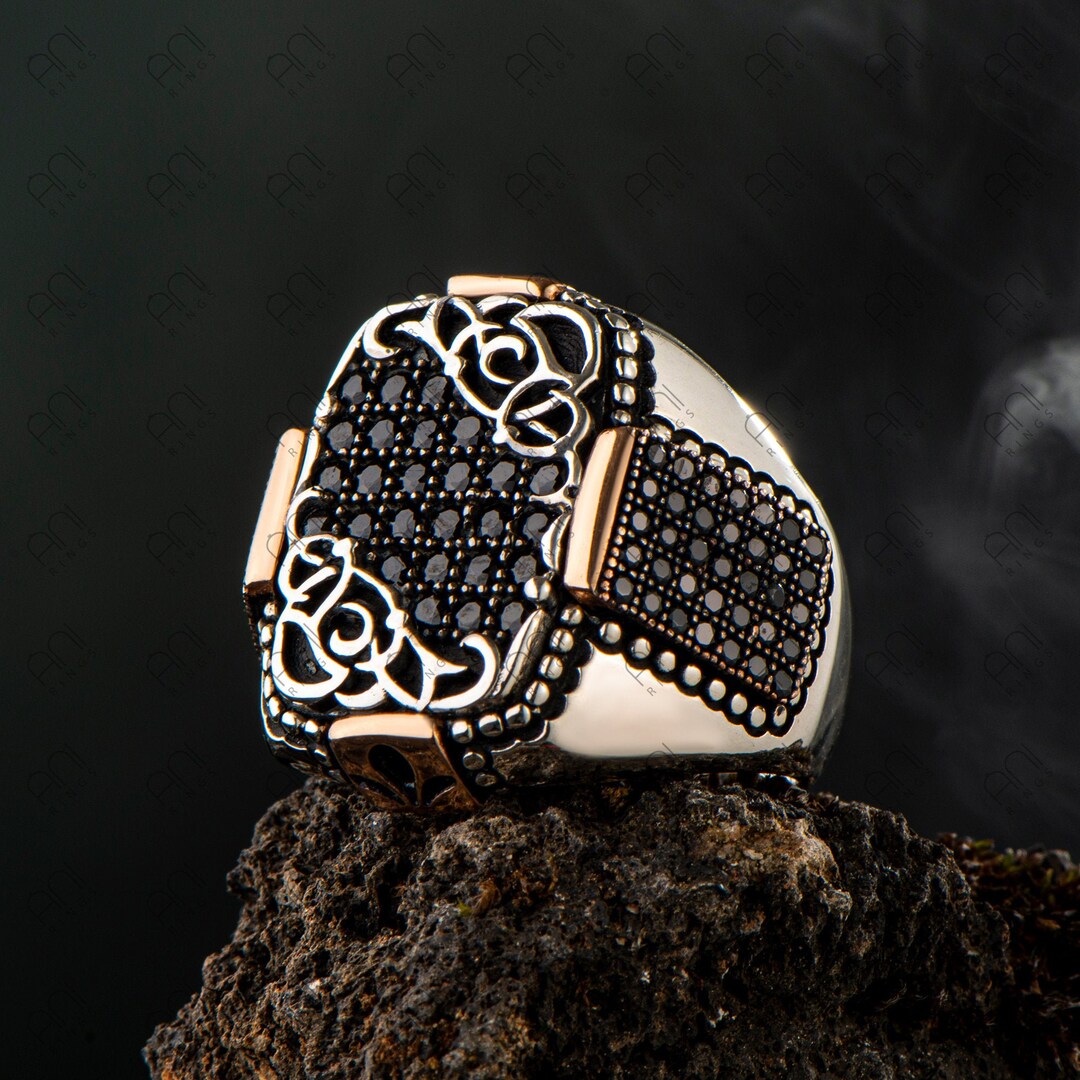 Black Zircon Silver Men Ring, Handmade Sterling Silver Ring, Men 925k ...