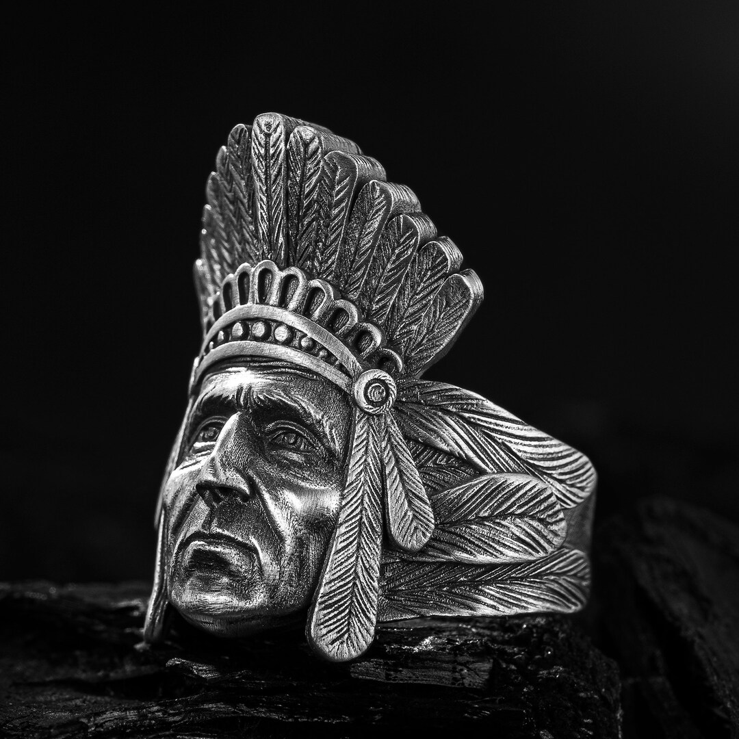 American Indian Chief Silver Ring, Oxidized Silver Mens Ring, Native ...