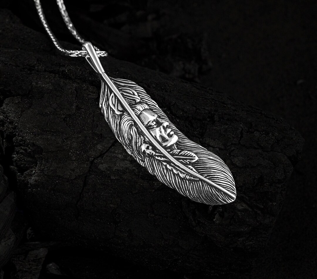 Native American and Feather Necklace, 925 Sterling Silver Amerindian ...