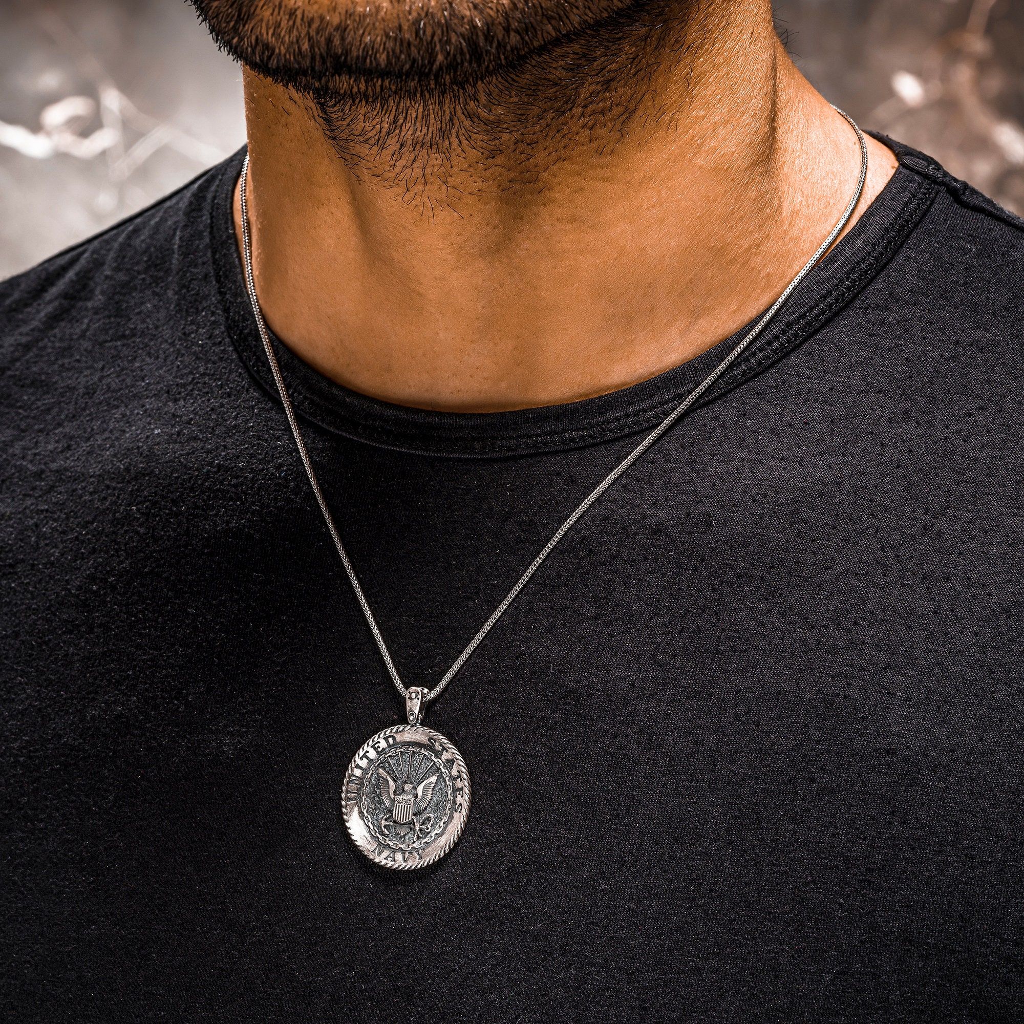 US Navy Silver Necklace Navy Symbol Pendant Military - Etsy