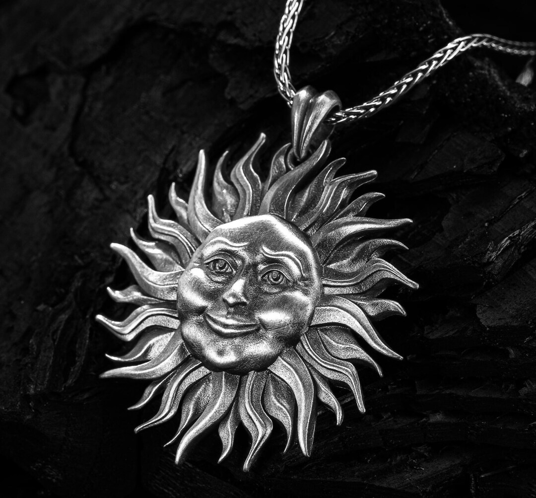 Smiling Sun Silver Necklace, 3D Sun Design Pendant, 925 Sterling Silver ...