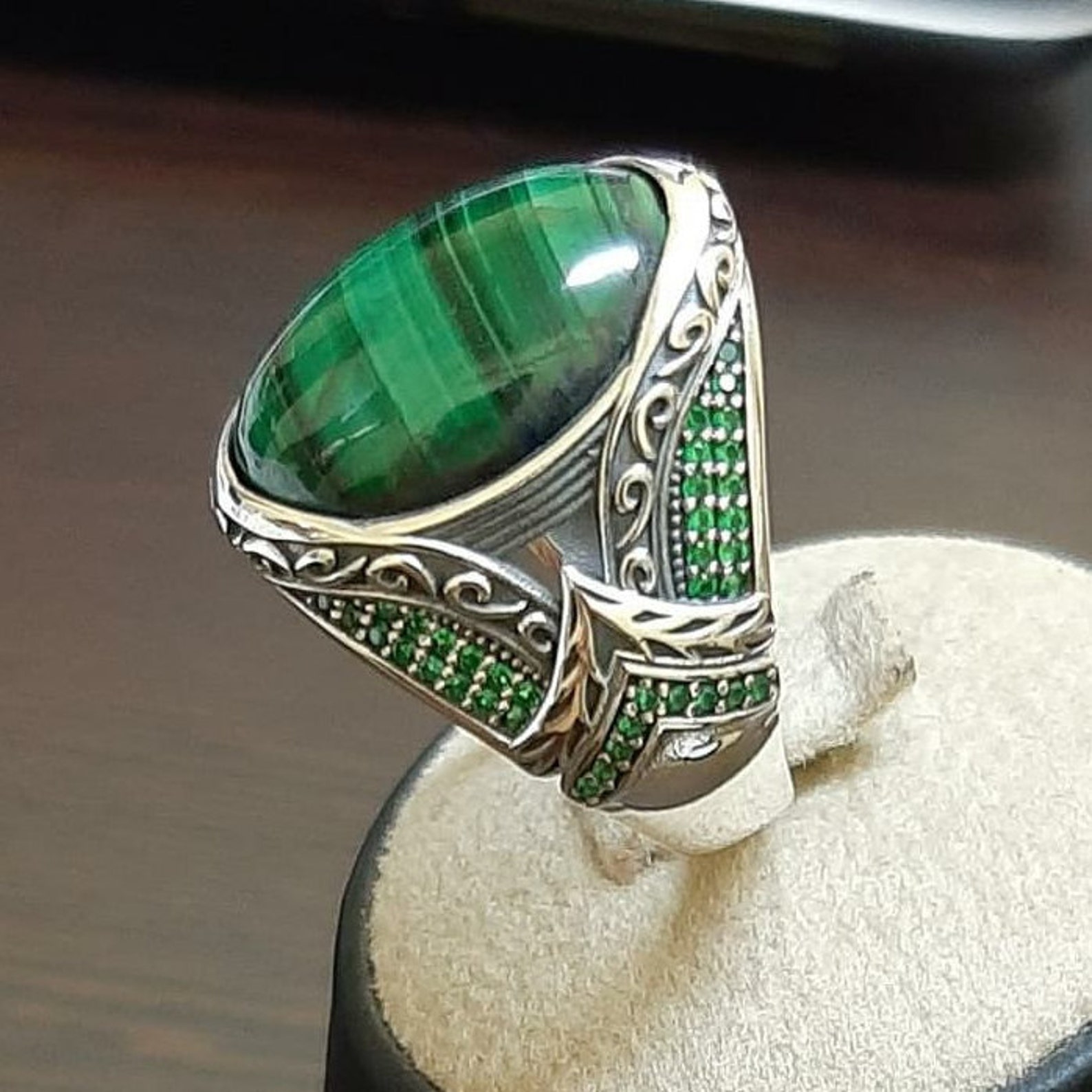 Men Green Agate Ring Sterling Silver Vintage Ring Oval Aqeeq | Etsy