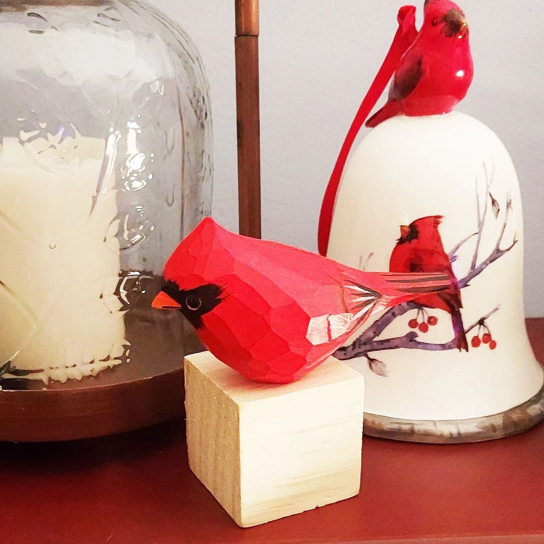 Handmade Painted Wooden Bird Figurines Cardinals Home - Etsy