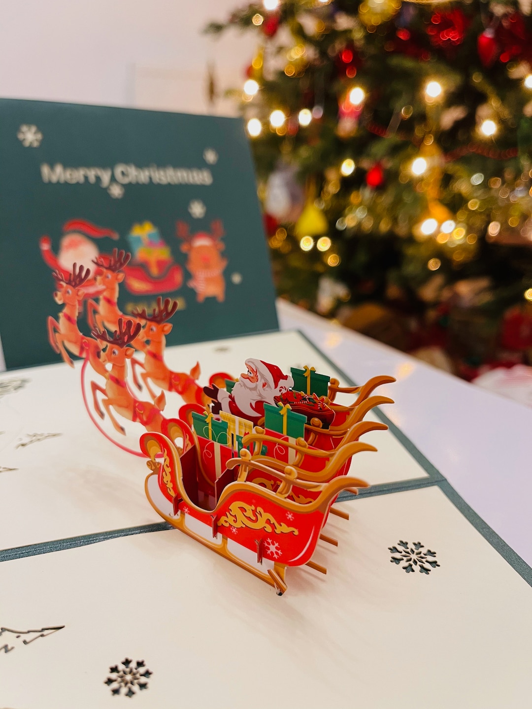Santa Reindeer Sleigh - Pop up 3D Card Christmas Seasonal - Etsy UK