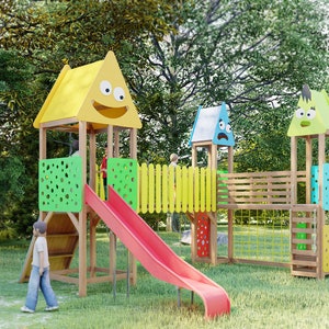 Playhouse Plans - Happy Triangles Playhouse - Slide, Swings & Climbing ...