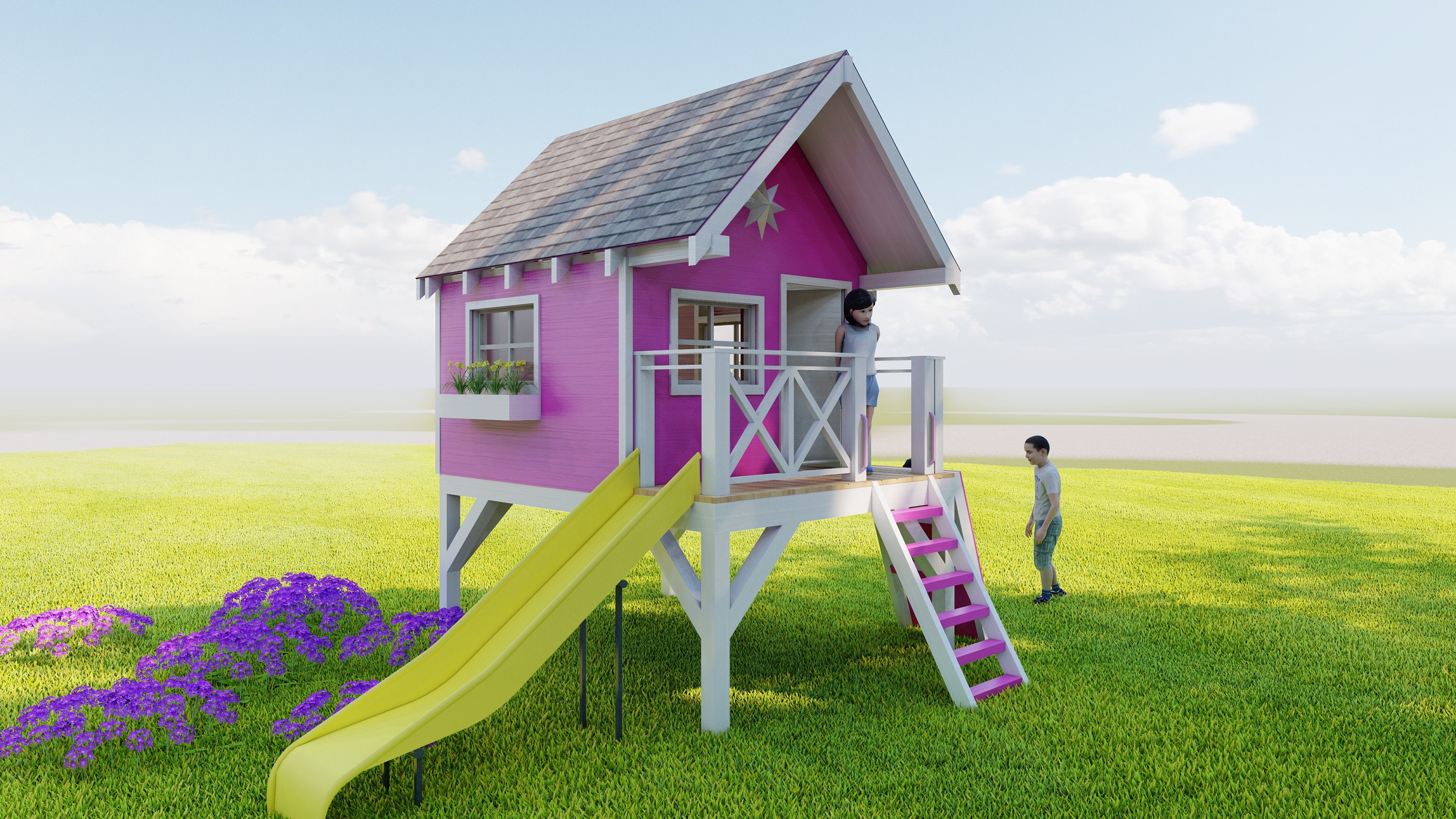 Elevated Playhouse With Slide Plans Echo Heights Elevated Wooden