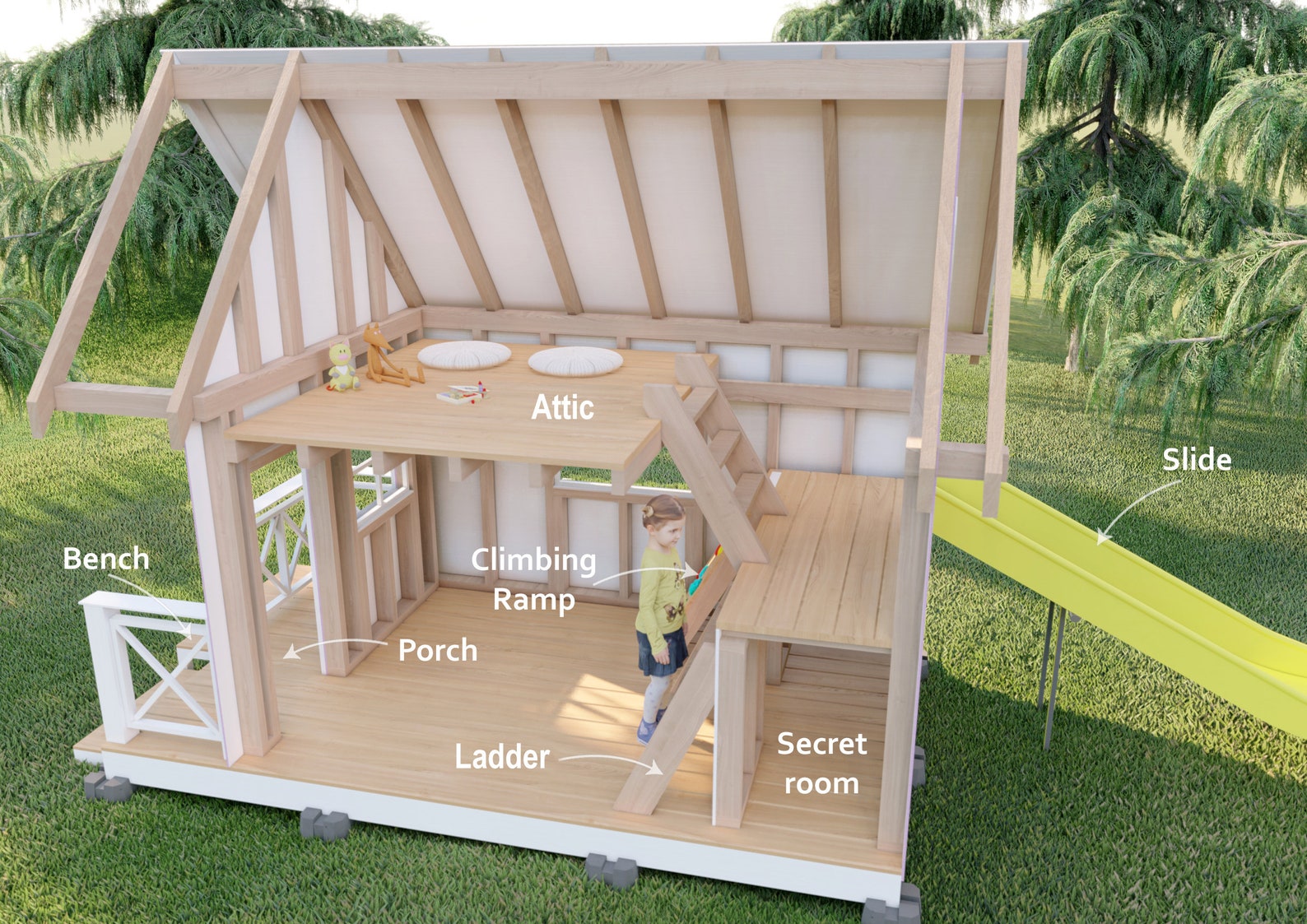 Playhouse Plans Two Story Playhouse With a Slide Attick - Etsy