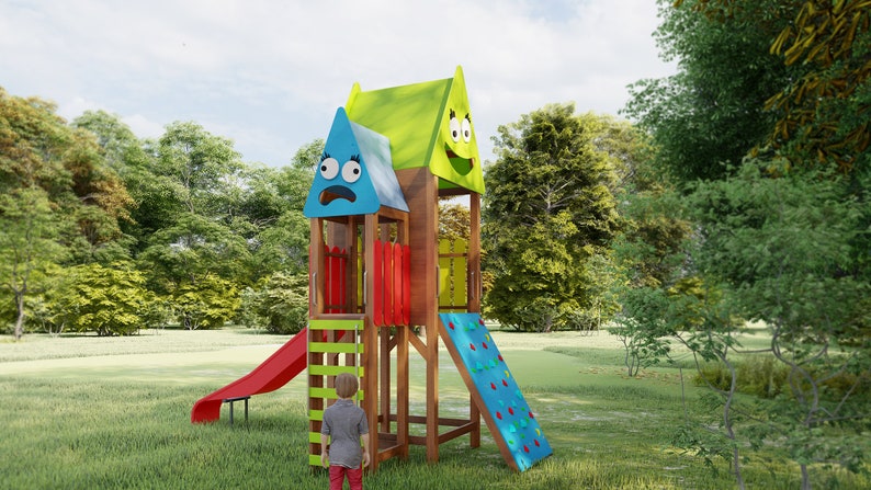 Playhouse for Kids, a Playhouse With Slide and Climbing Ramps, Step-by ...