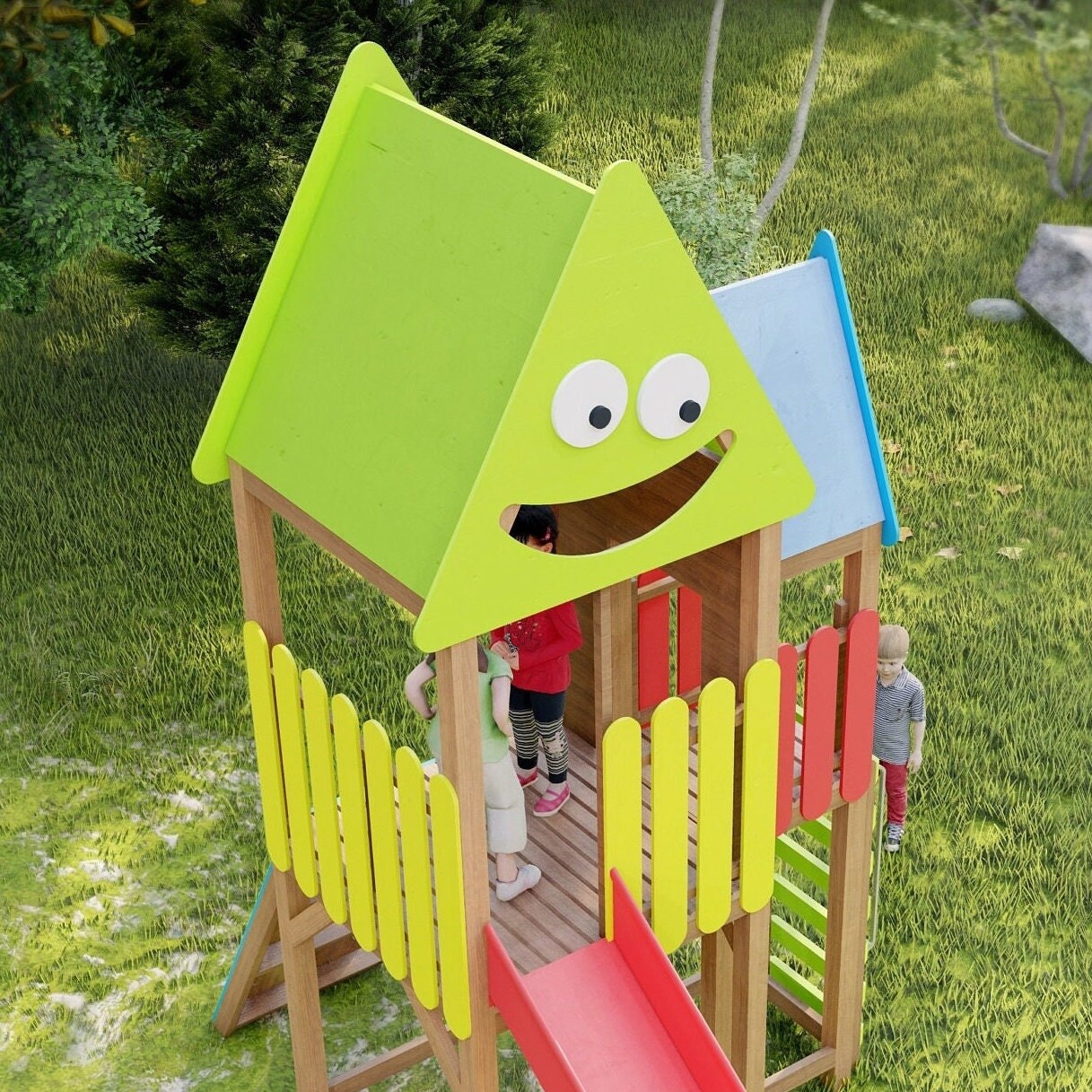 Playhouse for Kids, a Playhouse With Slide and Climbing Ramps, Step-by ...