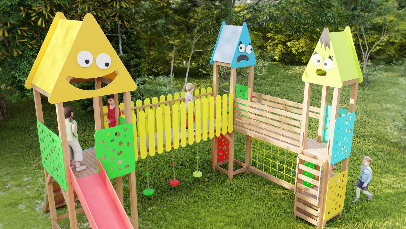 Playhouse Plans Happy Triangles Playhouse With Slide Swings - Etsy