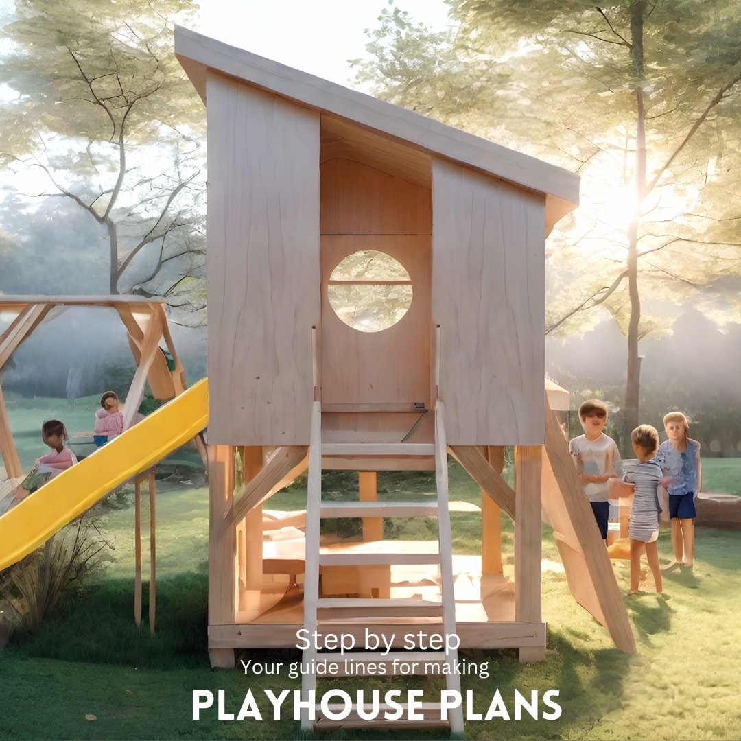 Fun Playhouse With Slide, Ladder & Climbing Wall - Tilted Roof Design ...
