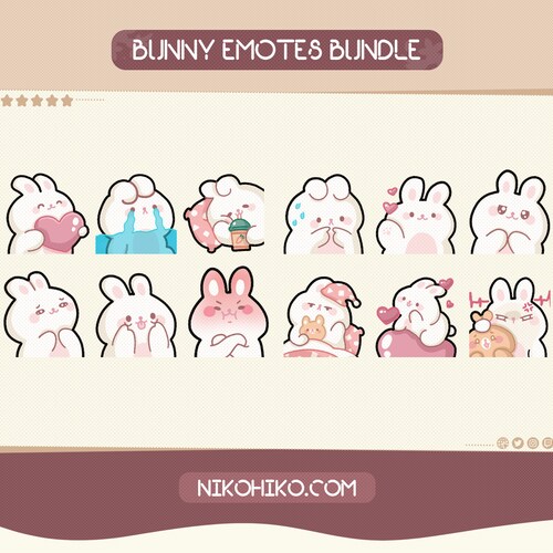 Cute White Bunny Emotes Twitch Discord Kawaii Rabbit Etsy
