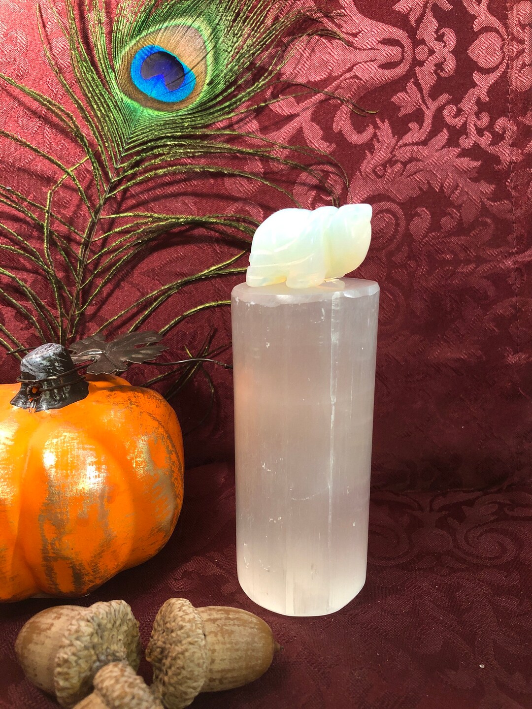Satin spar pillars with well carved opalite turtle. This pillar makes ...