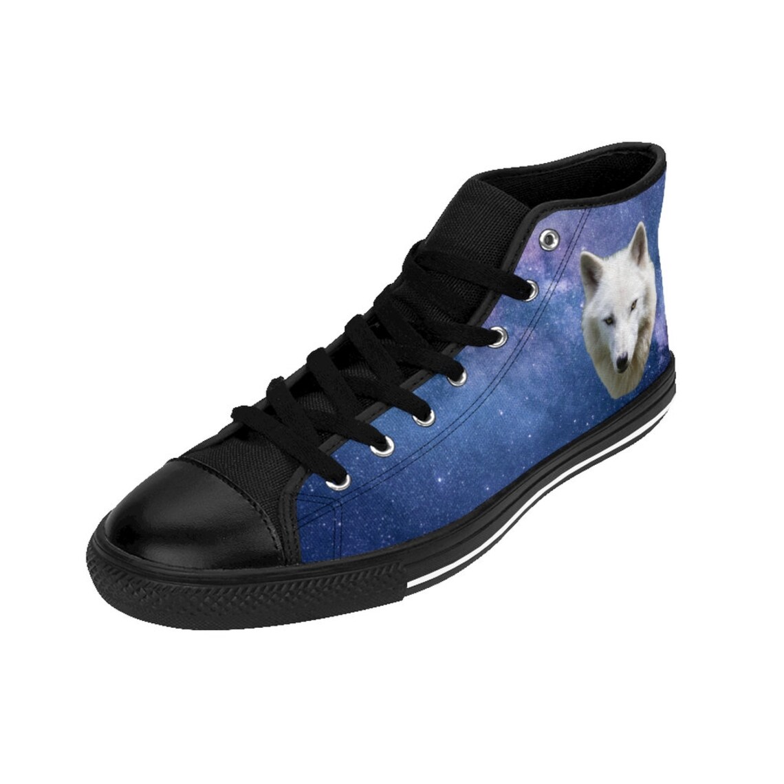 Galaxy Wolf Men's High-top Sneakers White Wolf Black Space Stars Trippy ...