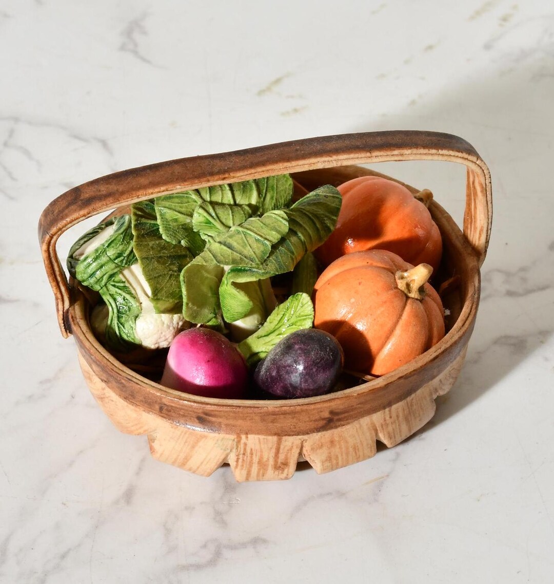 Stunning Realistic Miniature Vegetable Basket Porcelain 2.5 Inches Doll ...