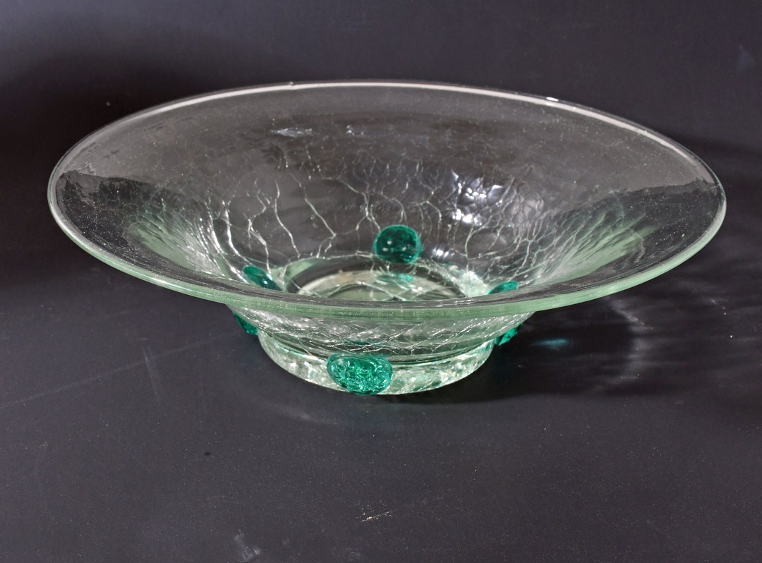 Blenko C445 SB Crackle Glass Green Console Pre Designer Bowl With ...
