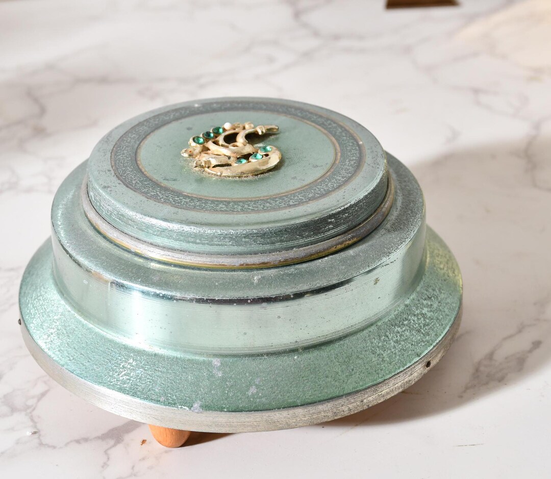 Blue Metal Musical Powder Cask With Rhinestone Accent Unusual Color - Etsy