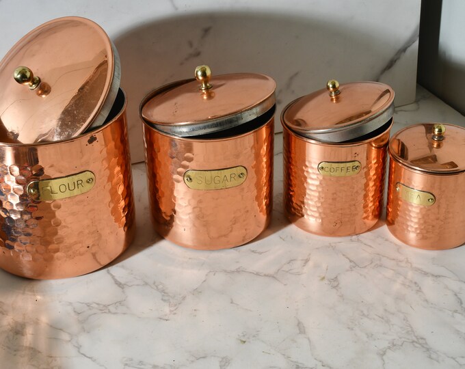 Vintage Hammered Copper Nesting Canister Set , Great Country Kitchen or ...
