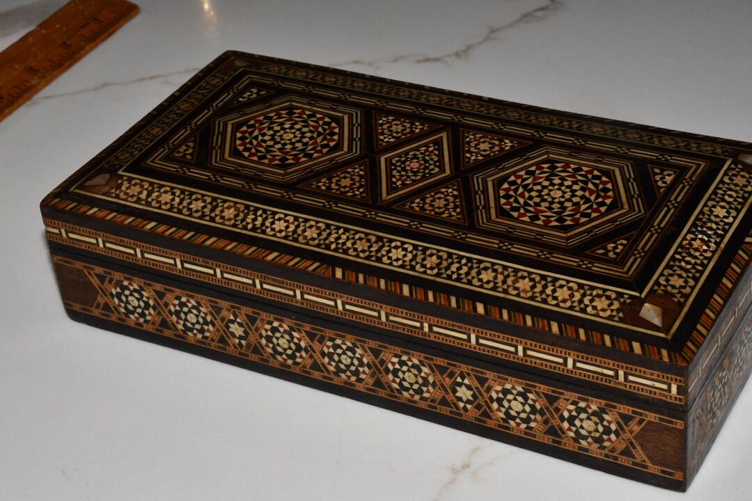 Inlaid Morrocan, Syrian Wood Box With Mother of Pearl Accents Jewelry ...