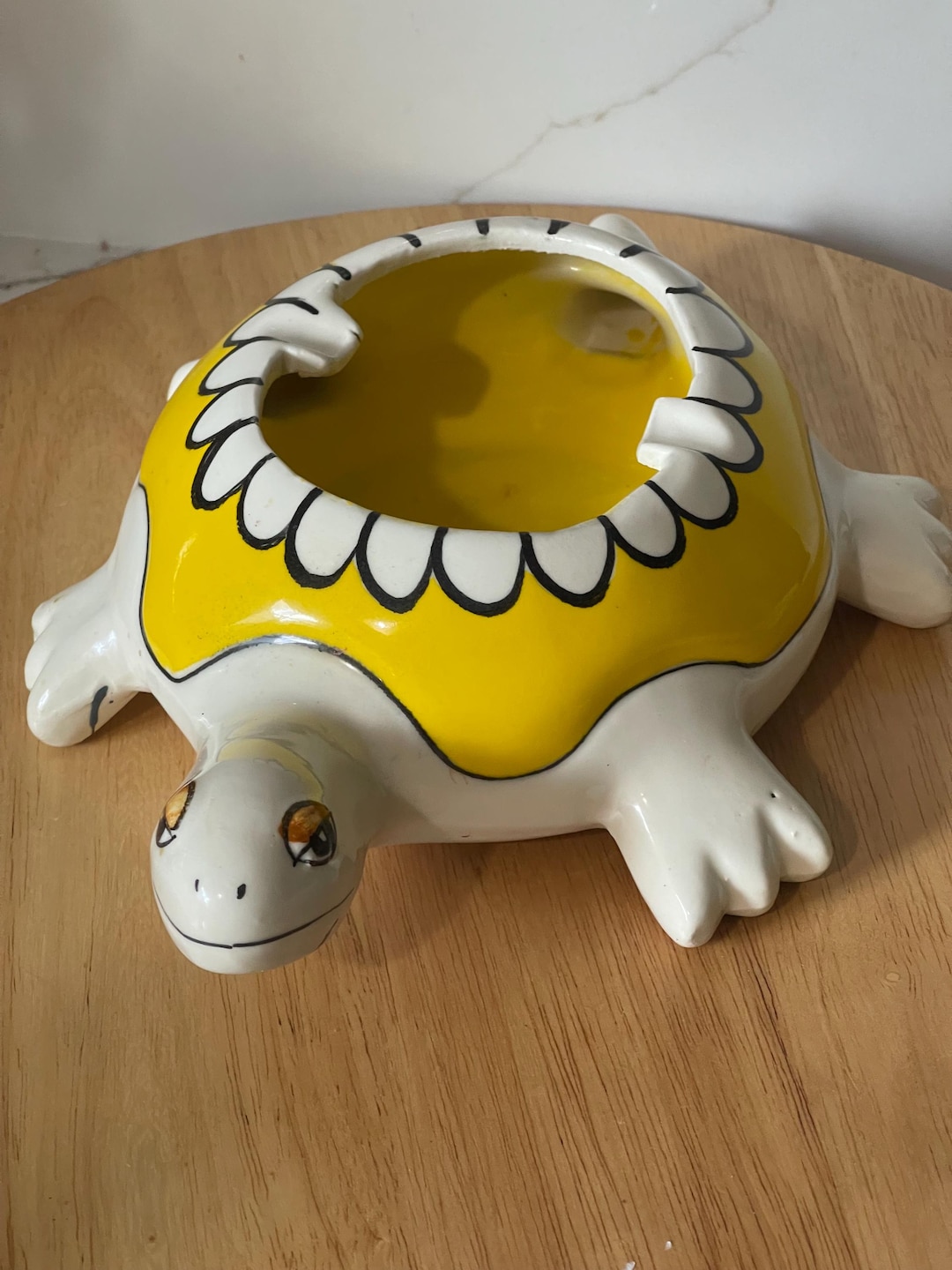 Kitschy Mid Century Flower Power Ceramic Turtle Ashtray or Cache Pot - Etsy