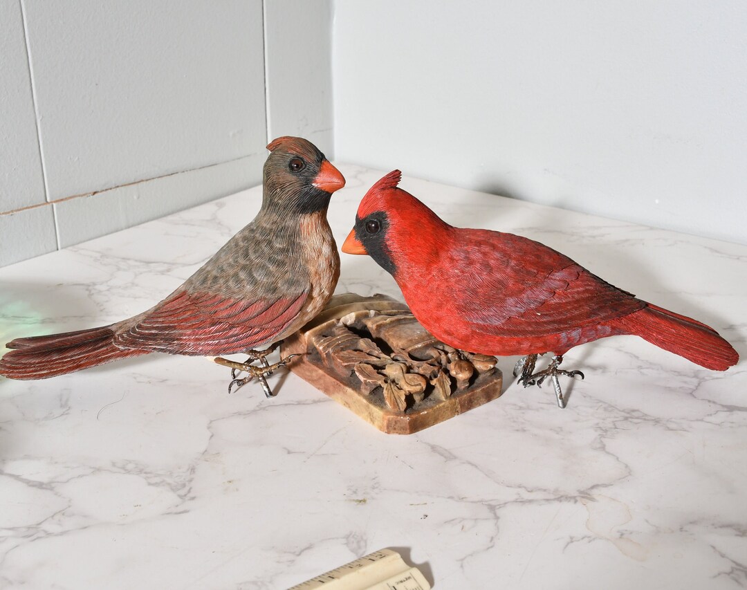 Vintage Expertly Carved Lifesize Cardinal Bird Pair Male and Female ...