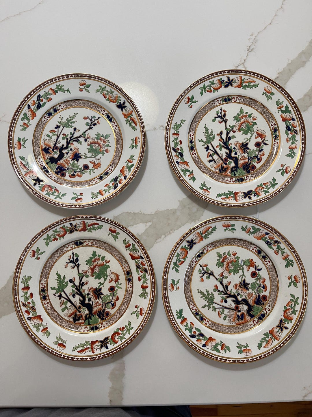 Indian Tree, Soho Pottery Solian Dinner Plates Set of 4 Gold Accented ...