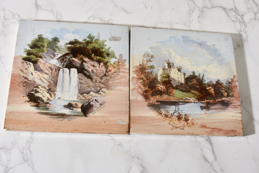 Pair of Victorian Tiles From Scotland Inversnaid Fall Lock Lomond and ...