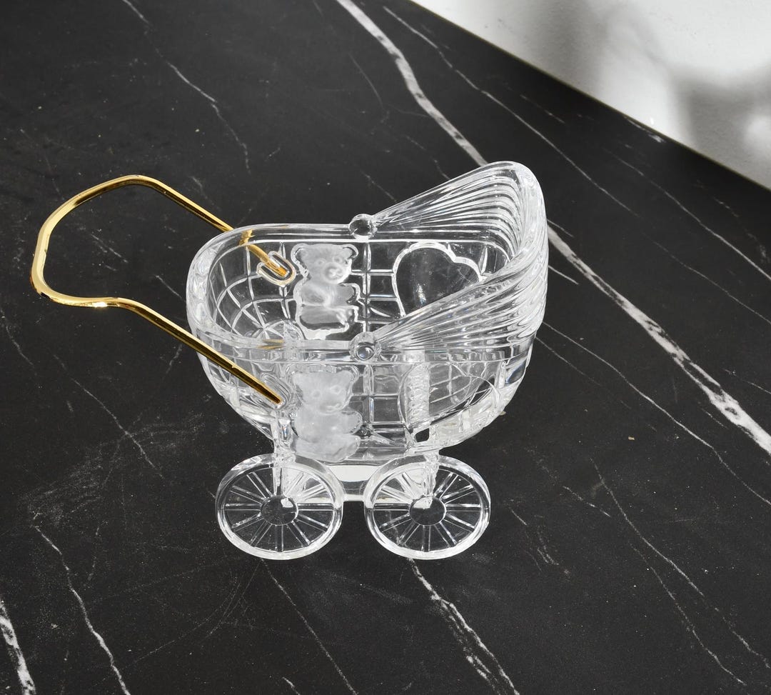 Lead Crystal Baby Stroller Trinket Dish, With Teddy Bears, Beautiful ...