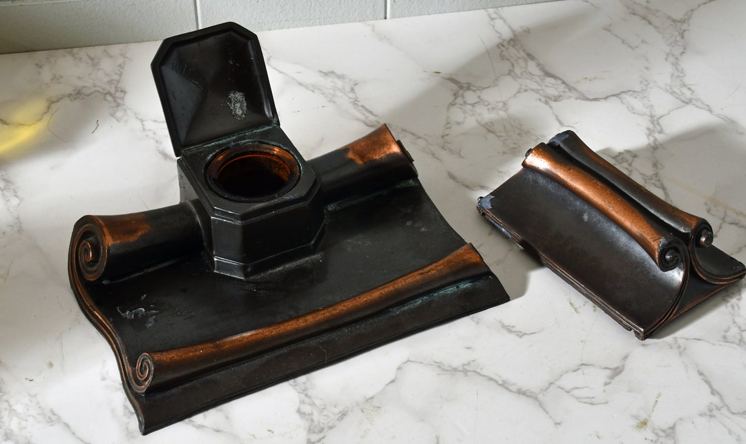 K O & Co Kronheim and Oldenbusch Ink Well and Blotter Set in Copper ...