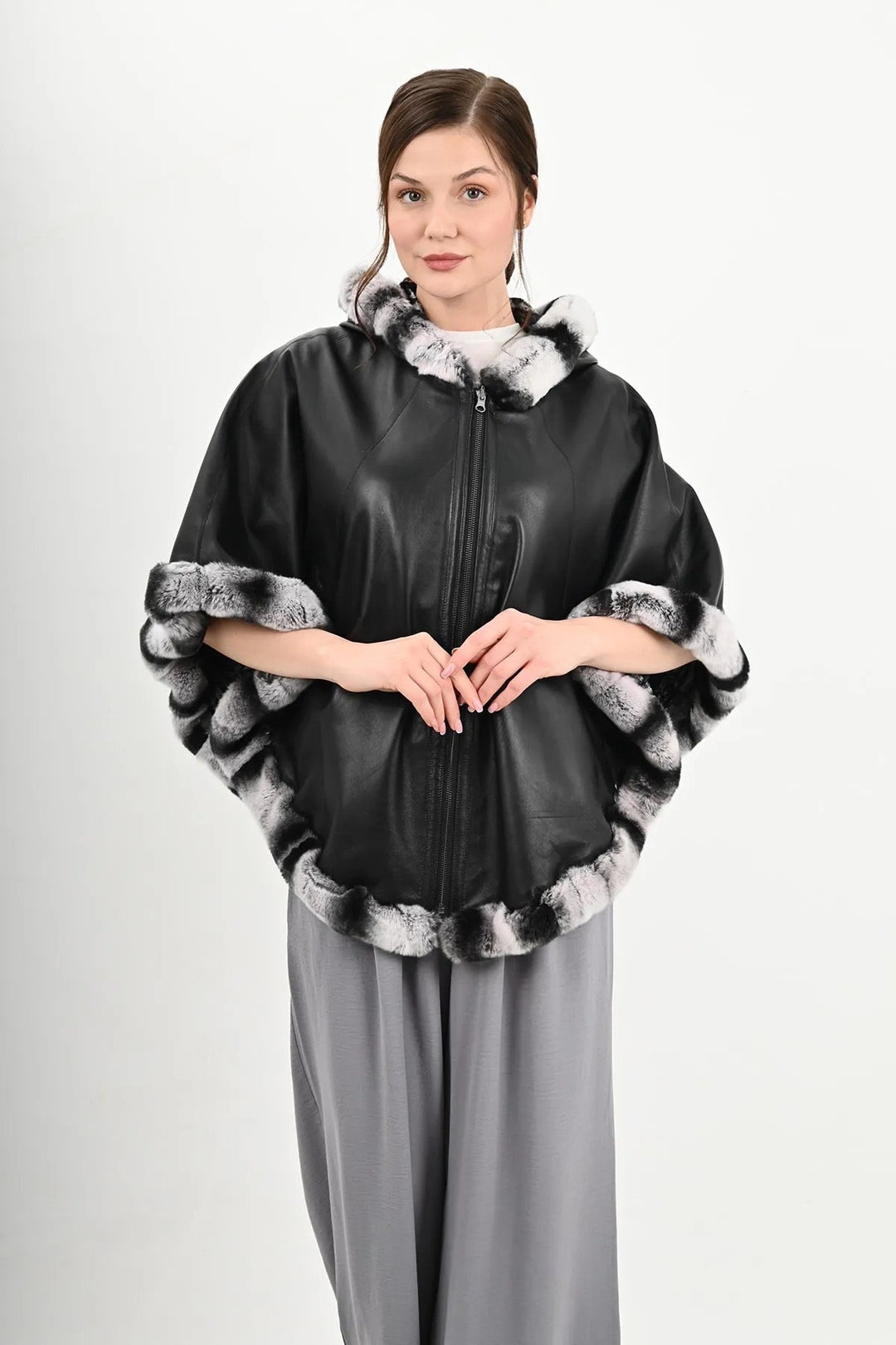 BLACK LEATHER PONCHO. - Etsy