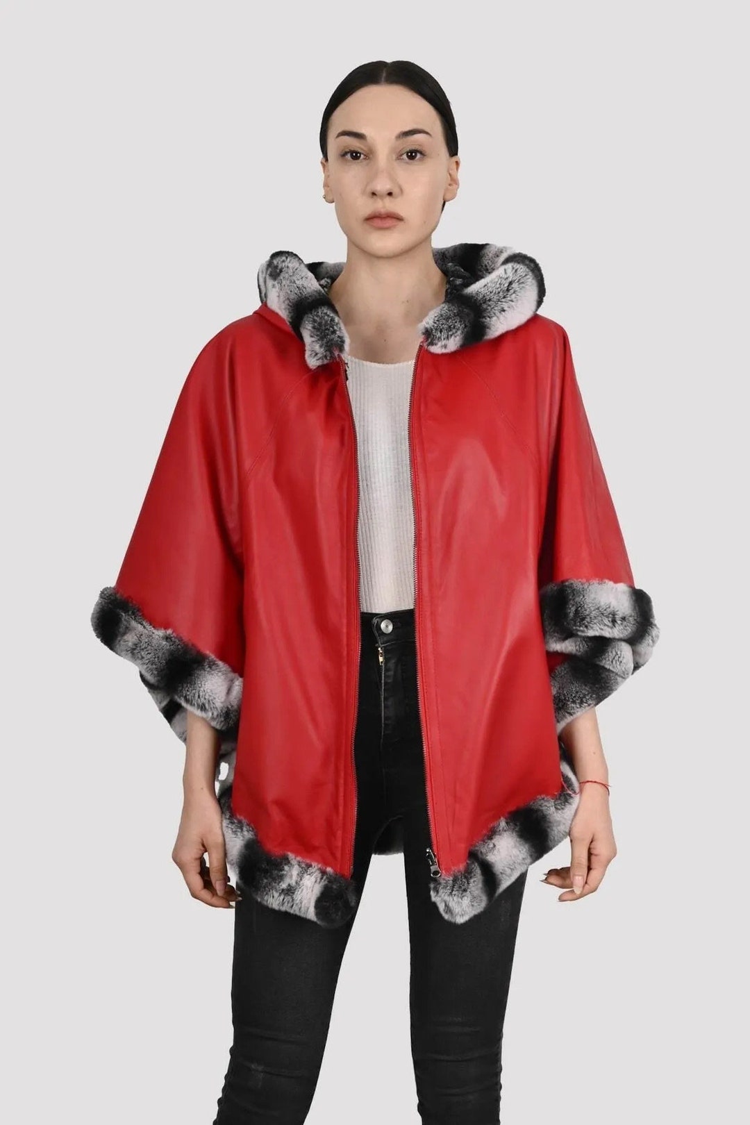 RED LEATHER PONCHO - Etsy