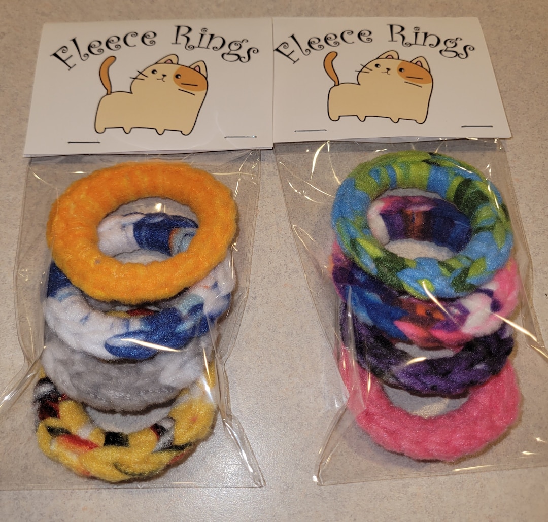 Set of 4 Crochet Fleece Ring Cat Toys, Upcycled and Repurposed Ring Cat ...