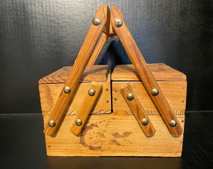 Vintage Wooden Folding Childs Sewing Box Accordion Sewing Kit - Etsy