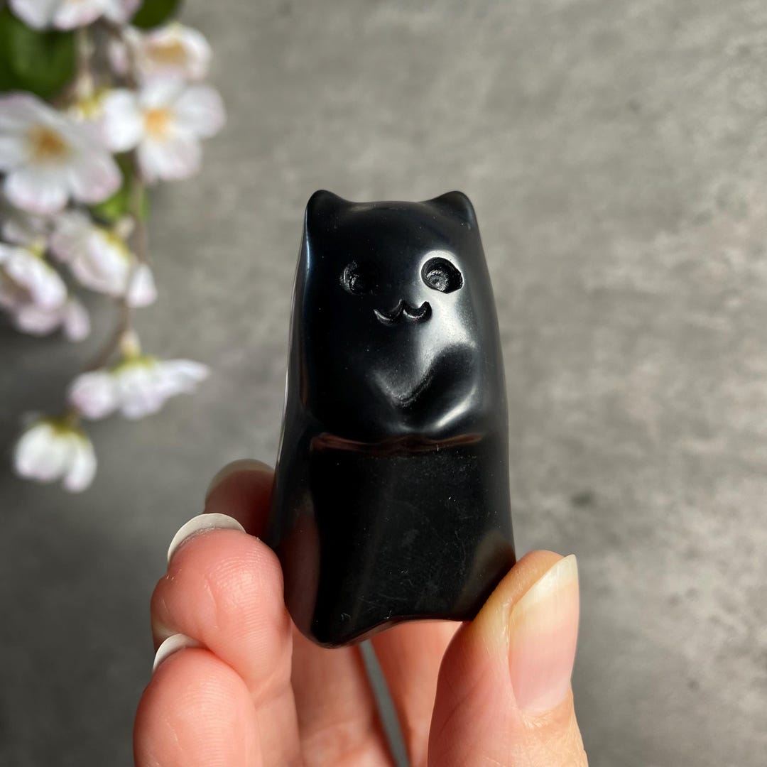 Obsidian Ghost Cat Carving - Etsy