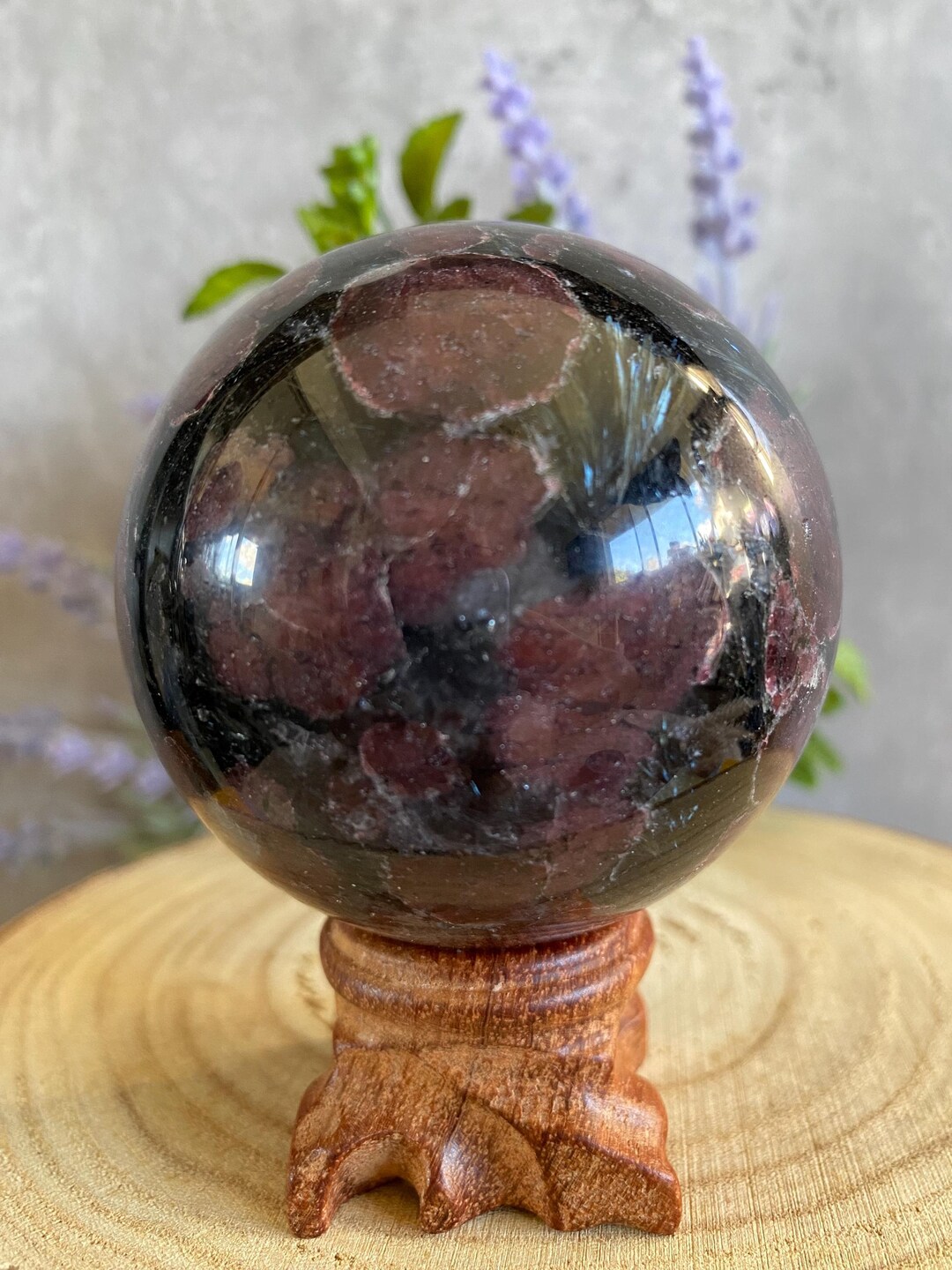 Garnet With Astrophyllite Sphere Beautiful Deep Color - Etsy