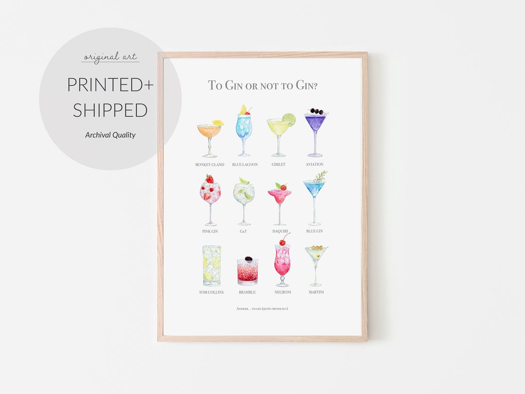 Bar Cart Print | Gin Cocktails Bar Cart Print | Martini, Pink Gin, Gin ...