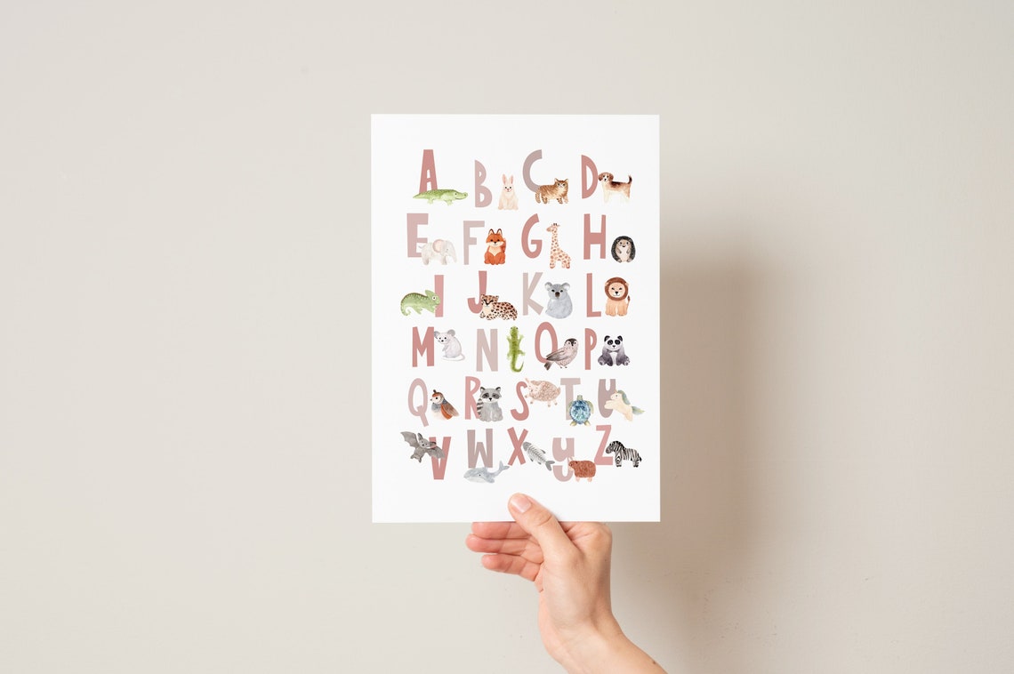 Scandi Animal Alphabet Childrens Educational Print Boho | Etsy