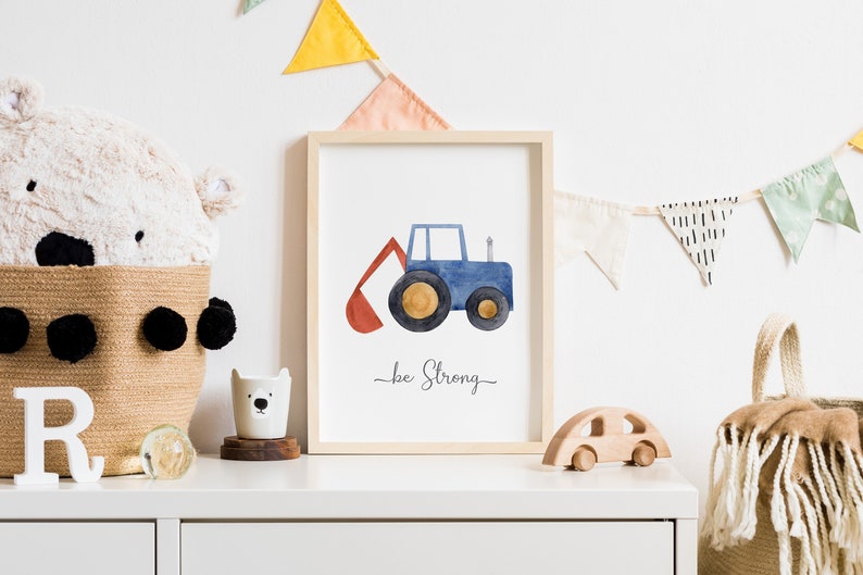 Tractor Nursery Print, Watercolour Digger Nursery Art, PRINTABLE Art ...
