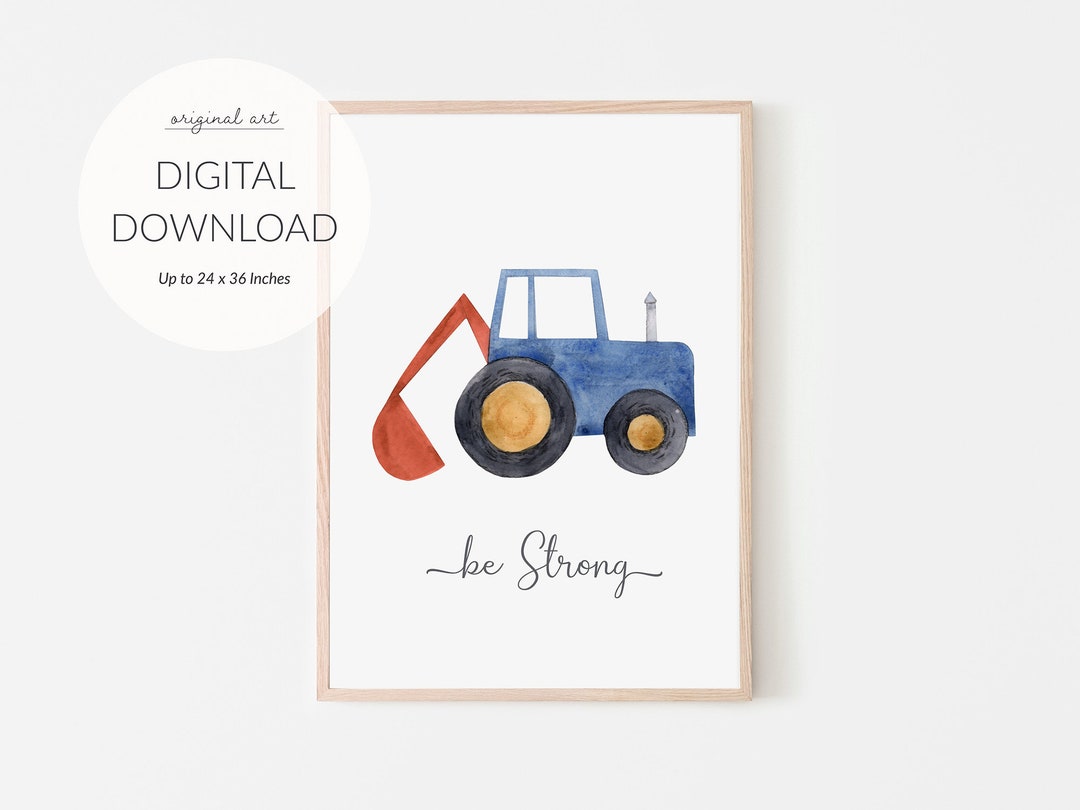 Tractor Nursery Print, Watercolour Digger Nursery Art, PRINTABLE Art ...