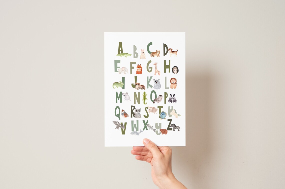 Scandi Animal Alphabet Childrens Educational Print Boho | Etsy