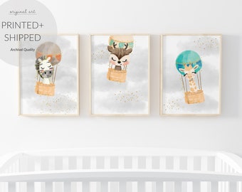 Hot Air Balloon Nursery, Animals in Balloons Nursery Print Set, Baby ...