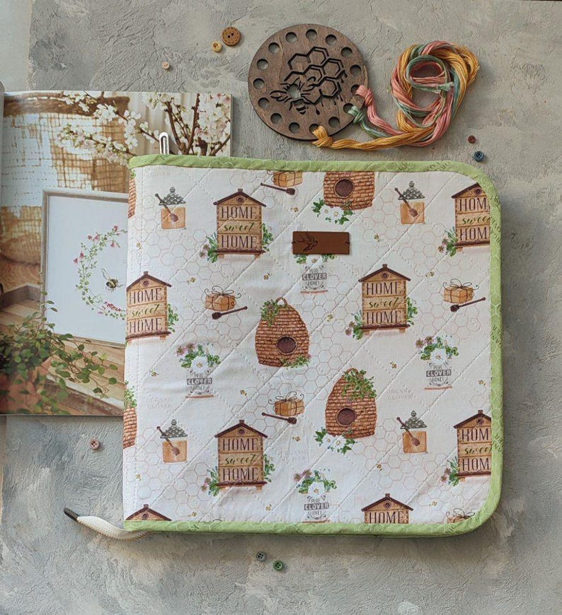 Beehive Embroidery Project Bag: 8" Hoop Organizer, Travel Storage Case ...