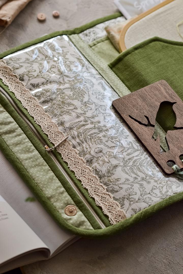 Linen Embroidery Project Organizer: Hand-stamped Forest Design - Etsy