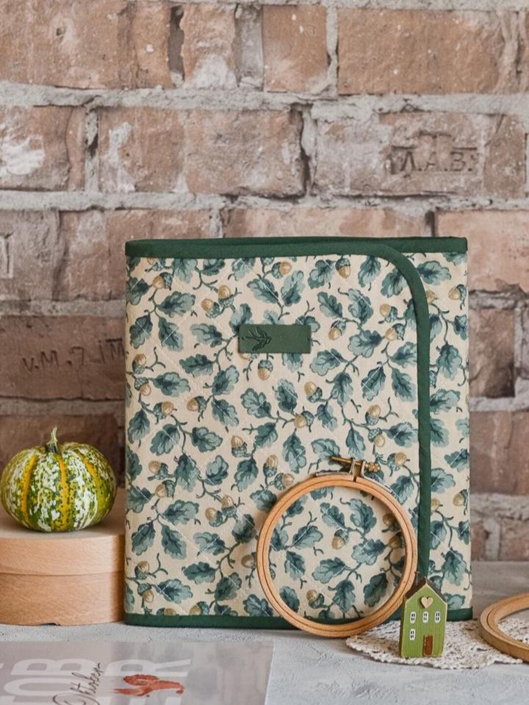 Roll Embroidery Project Bag: Acorn Print Travel Cross Stitch Organizer ...