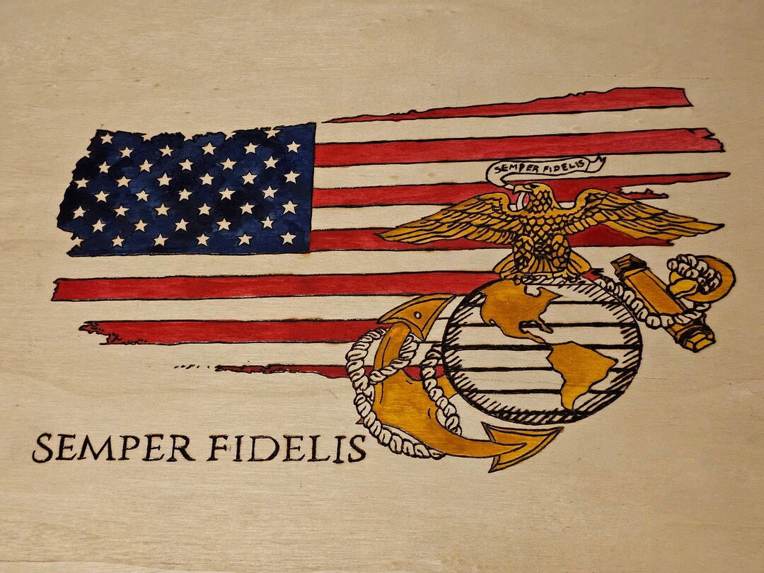 Marine Corps Eagle Globe and Anchor Pyrography With American Flag and ...