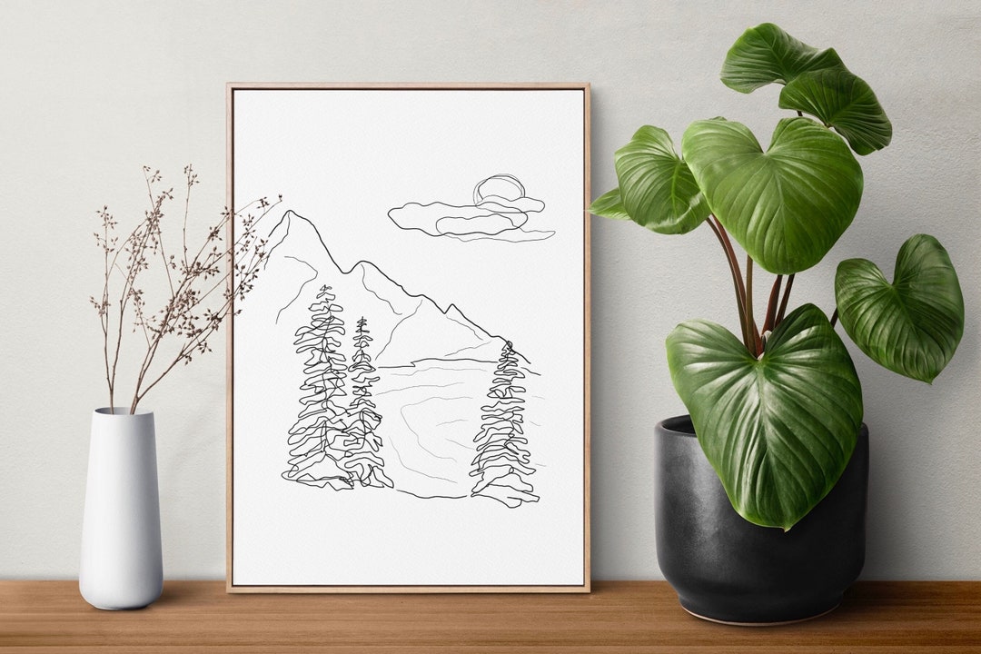 Mountain Lake Pine Tree Scenery Printable Wall Art, Minimalistic ...