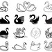 Black Swan SVG Set, Swan Monogram Bundle, Swan Cut Files for Cricut, Swan Silhouette Svg, Hand ...