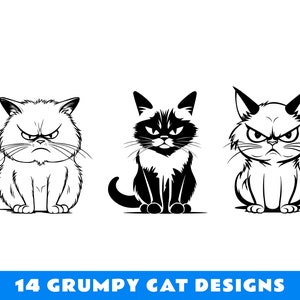 Grumpy Cat SVG Files, Cat Clipart, Cat Art Print, Cute Cat Decal, Angry ...