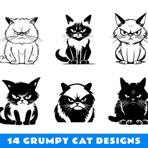 Grumpy Cat SVG Files, Cat Clipart, Cat Art Print, Cute Cat Decal, Angry ...