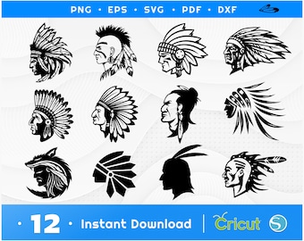 Digital Prints Native American Indian Side View Feathers Tribal Ethnic ...
